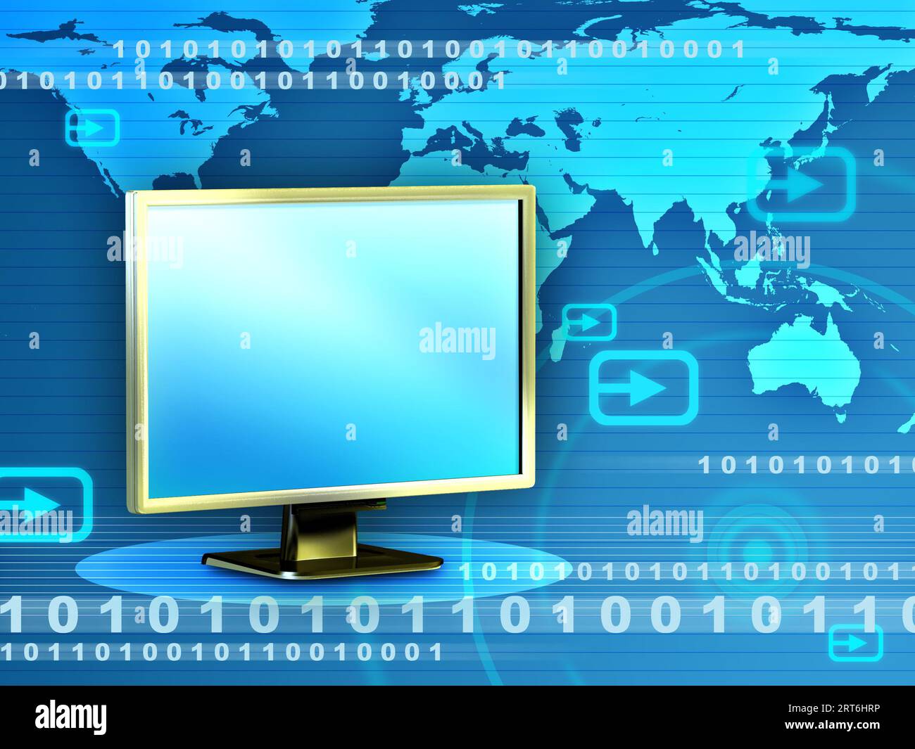 High technology background showing a monitor and a world map. Included ...