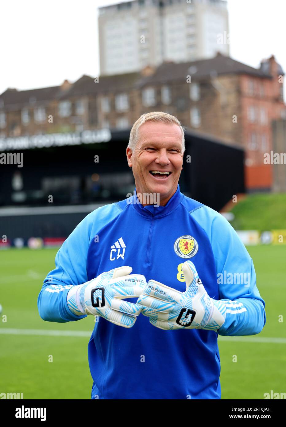 Scotland goalkeeping coach Chris Woods during a training session at ...
