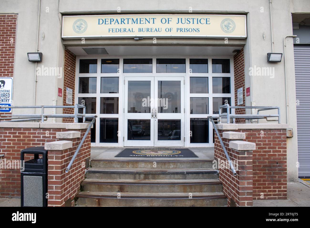 The entrance to the Department of Justice, Federal Bureau of Prisons ...