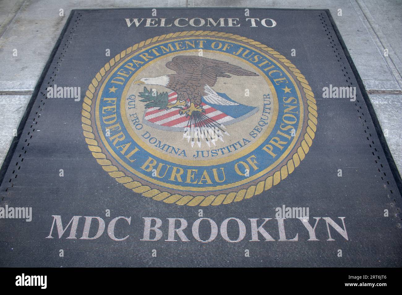 A closeup of the symbol of Department of Justice, Federal Bureau of ...