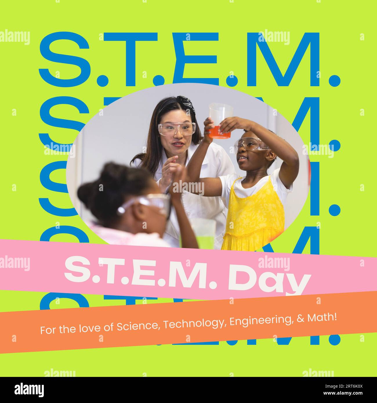 Composite of stem text over diverse female teacher and girls in ...