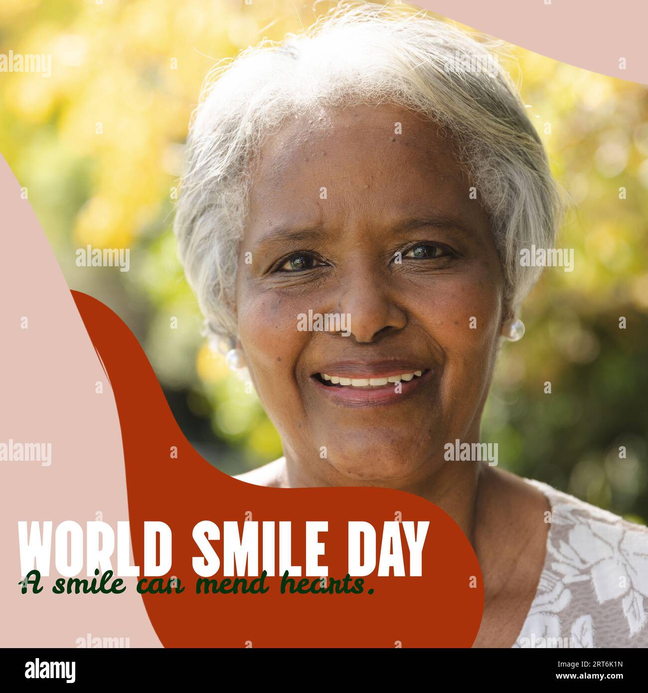 Composite of world smile day text and biracial woman smiling over ...
