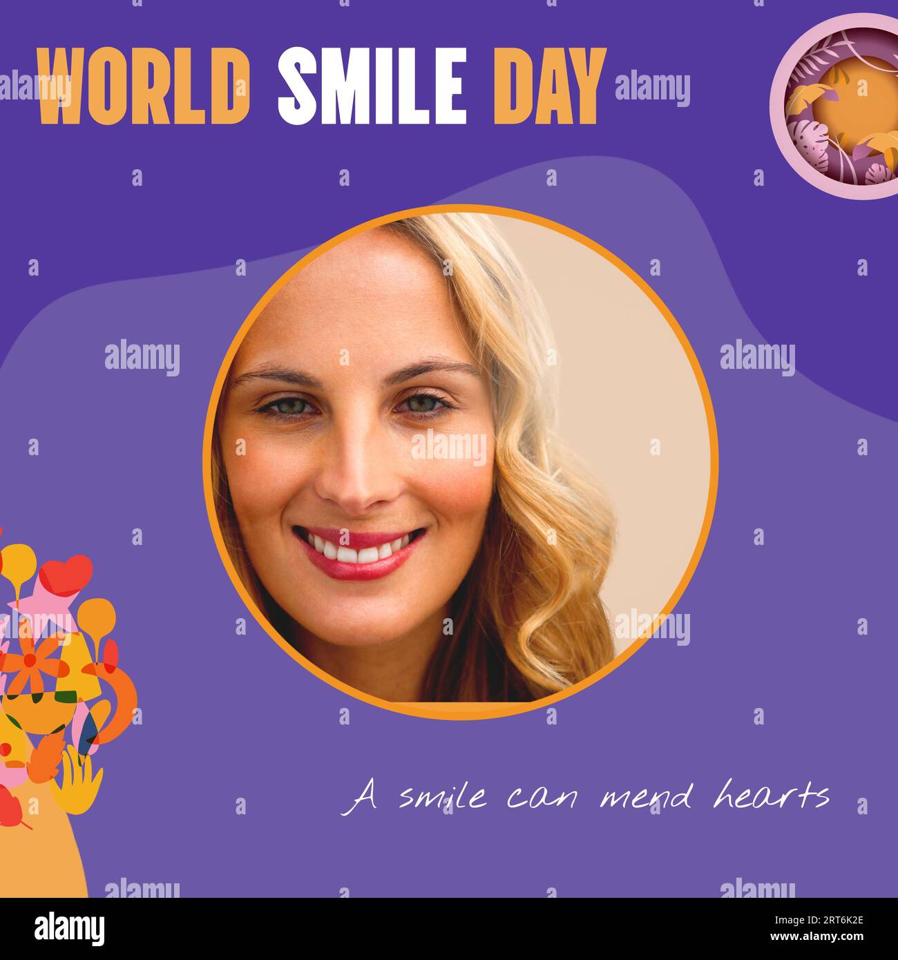 Composite of world smile day text and caucasian woman smiling over ...