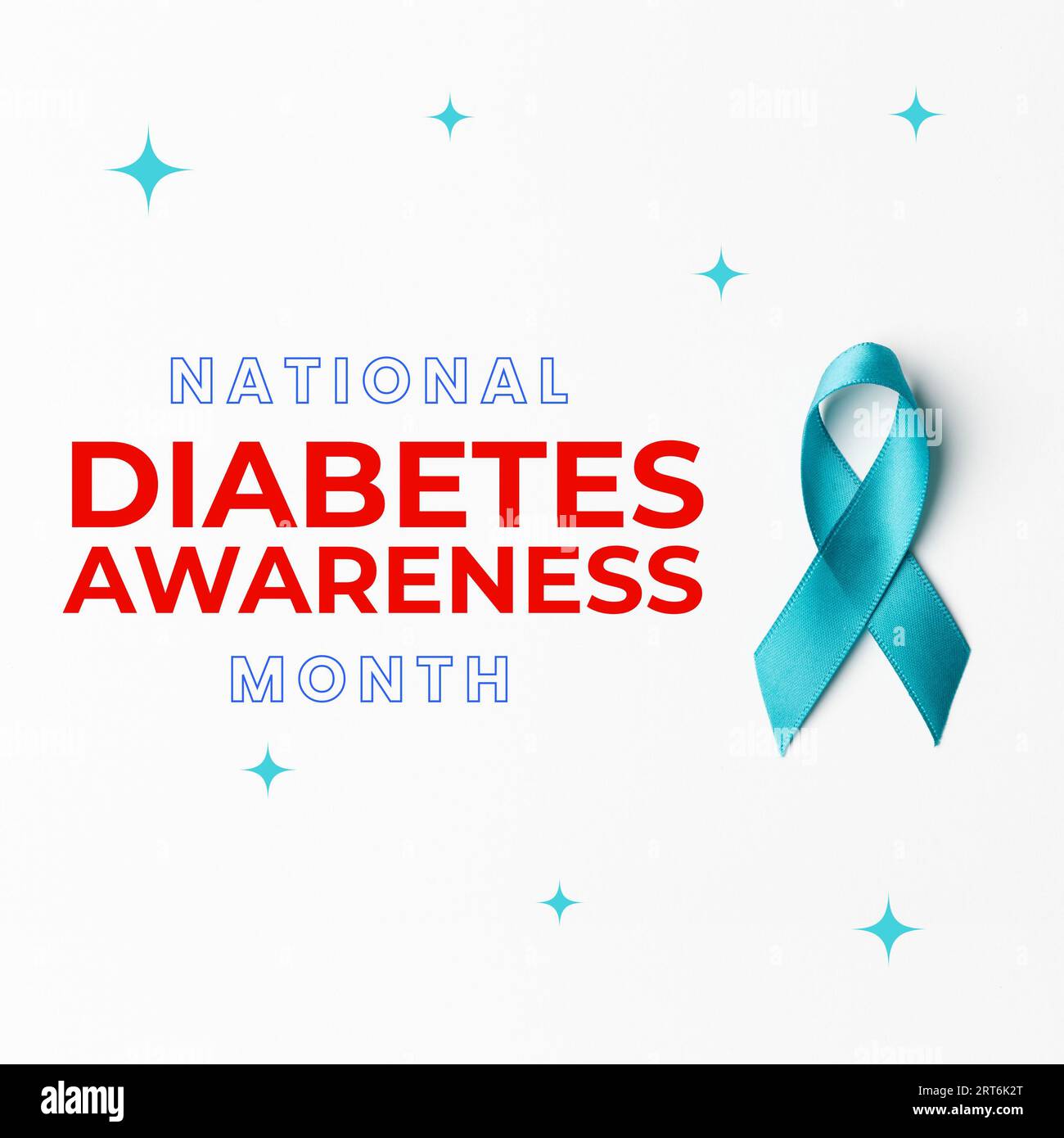 Composite of national diabetes awareness month text over blue ribbon on ...