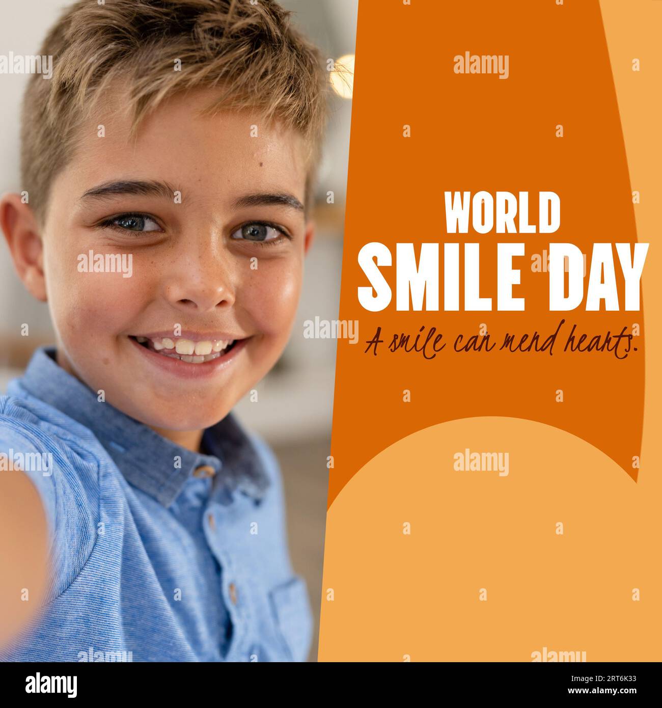 Composite of world smile day text and caucasian boy smiling over ...