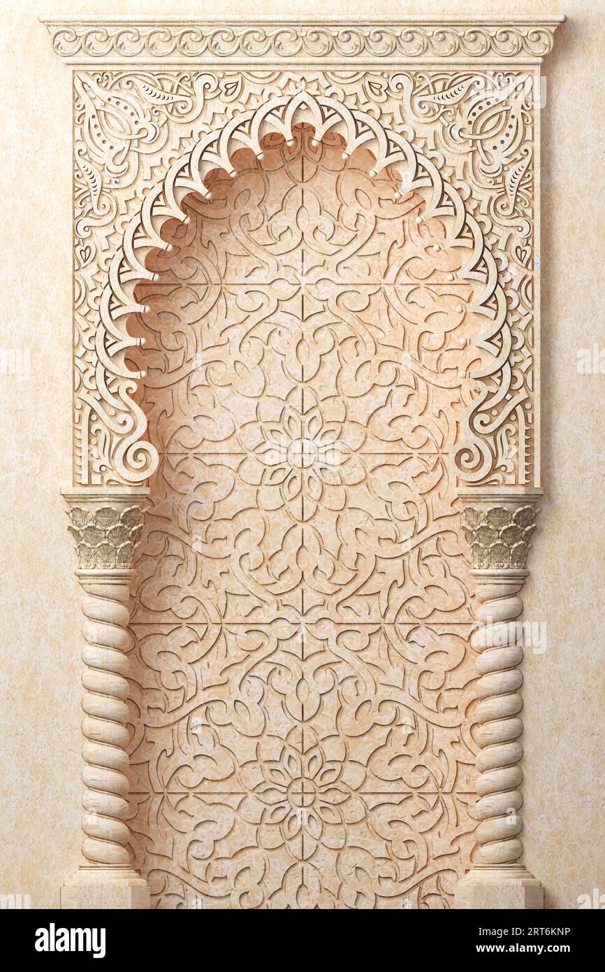 Ornamental carved arch in Indian or Arabic style Stock Photo - Alamy