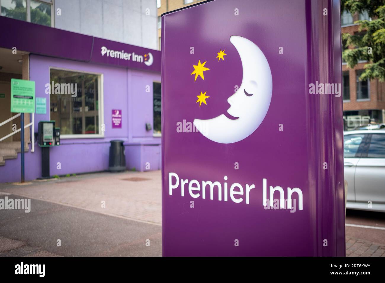 LONDON- AUGUST 3, 2023: Premier Inn logo and signage of Hammersmith ...