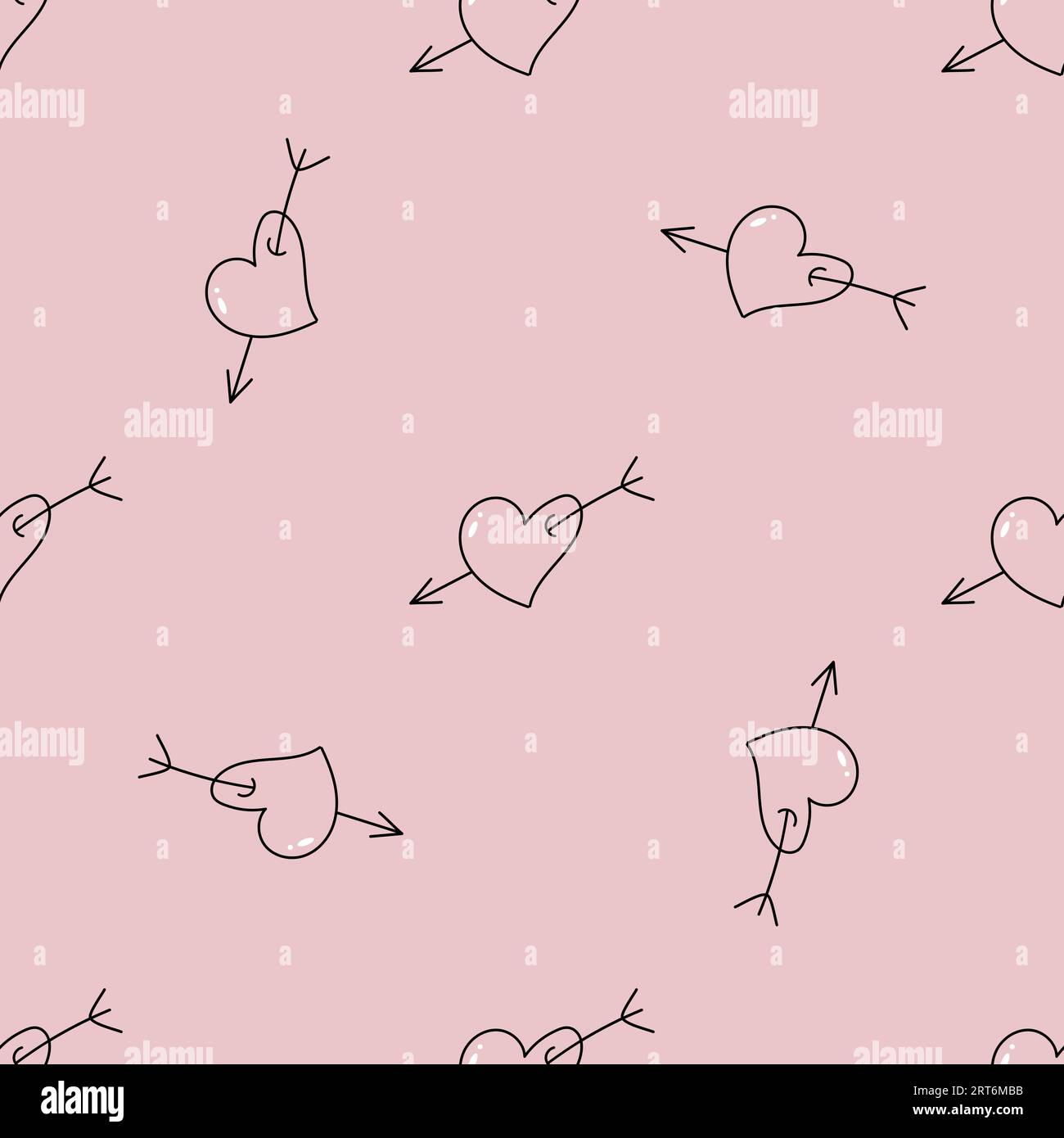Vector cute hand drawn seamless pattern with pink hearts and arrows ...