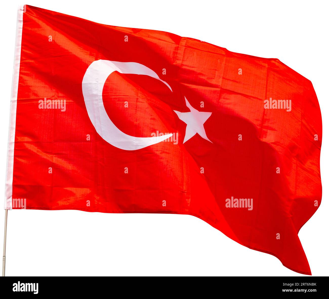 Turkish flag waving against white background Stock Photo - Alamy