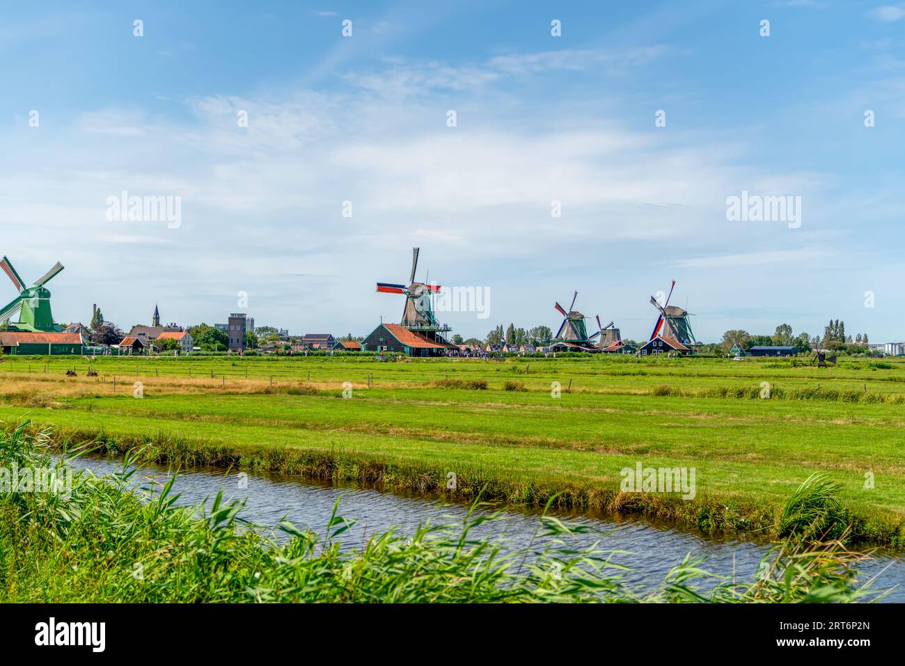 Zaanse Schans windmills. Netherlands rural landscape with windmills in ...