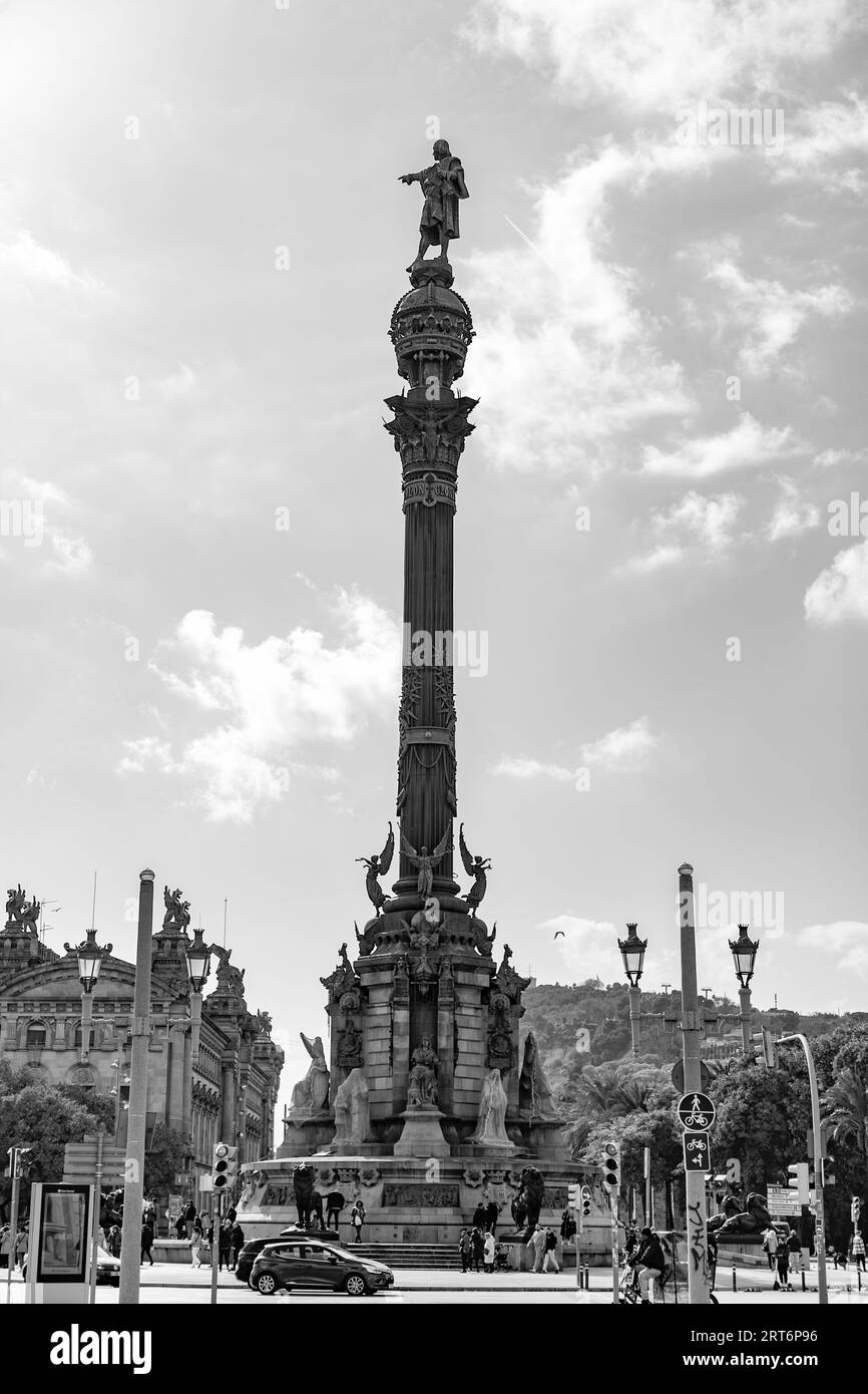 Barcelona, Spain - FEB 13, 2022: The Columbus Monument, Monument a ...