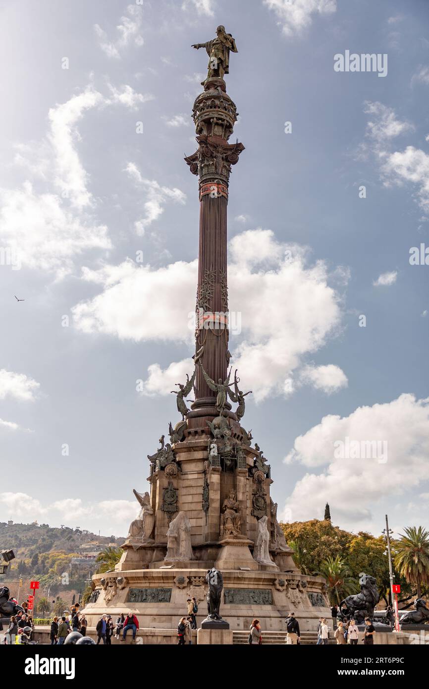 Barcelona, Spain - FEB 13, 2022: The Columbus Monument, Monument a ...