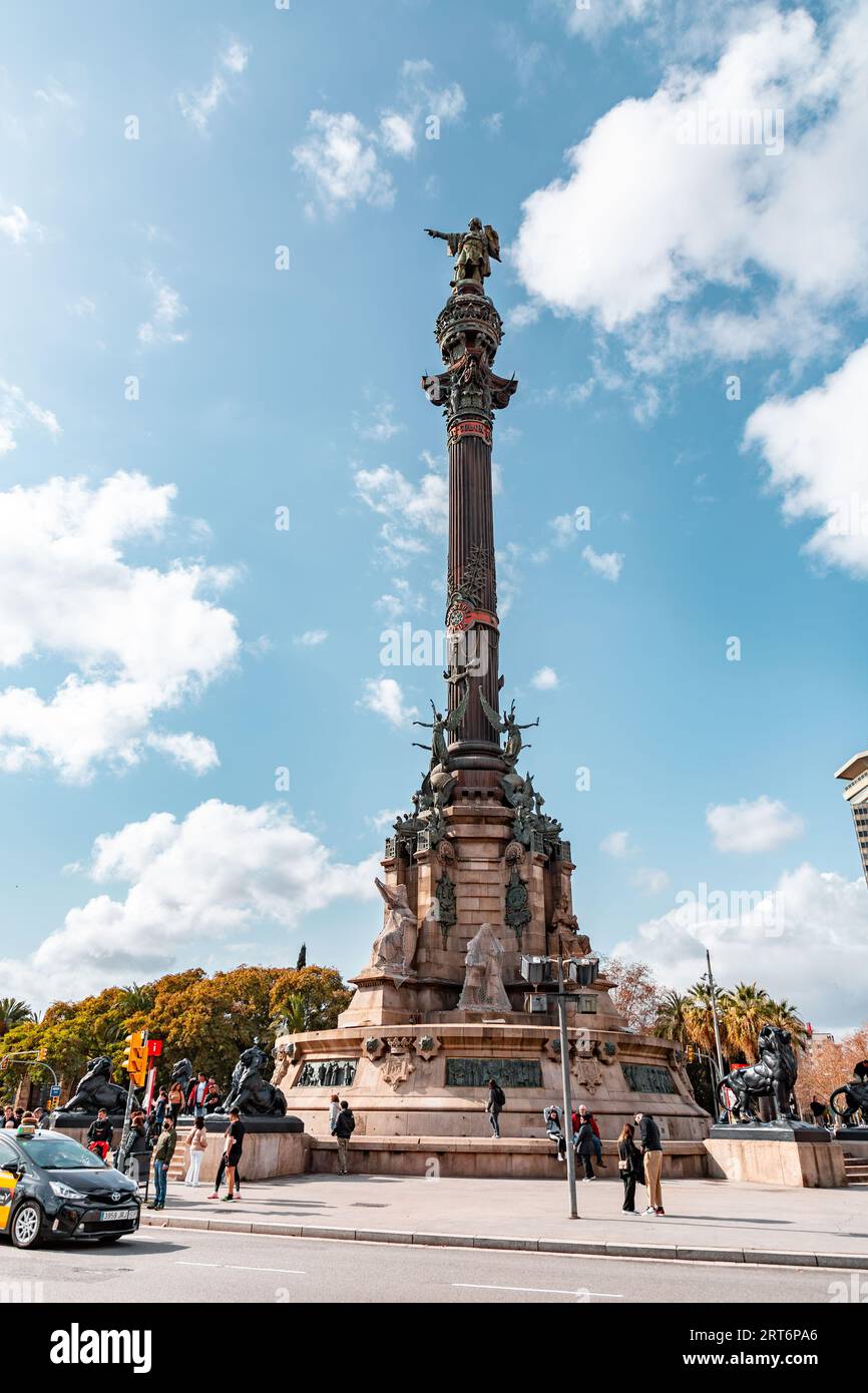 Barcelona, Spain - FEB 13, 2022: The Columbus Monument, Monument a ...