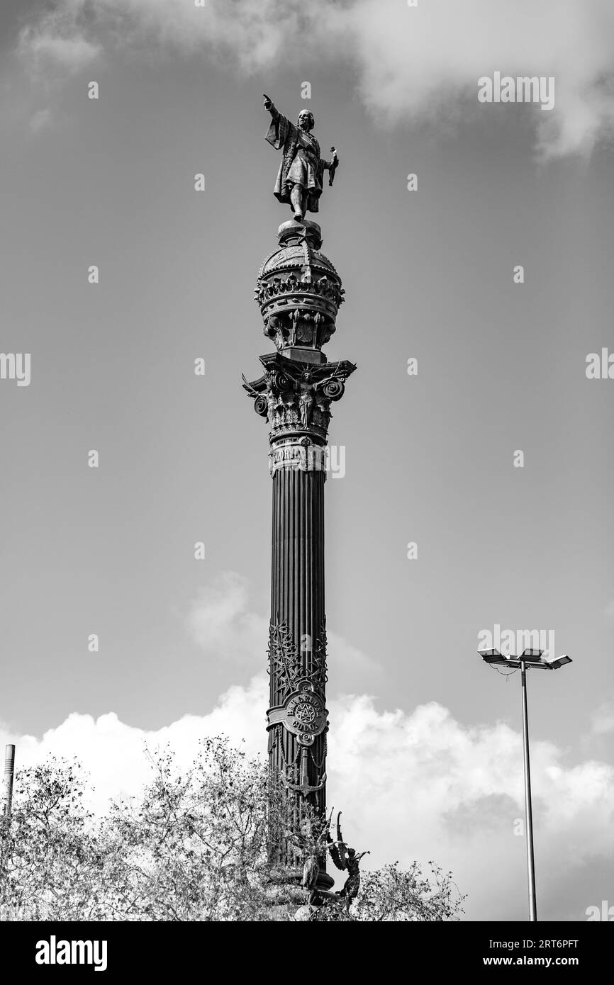 Barcelona, Spain - FEB 13, 2022: The Columbus Monument, Monument a ...