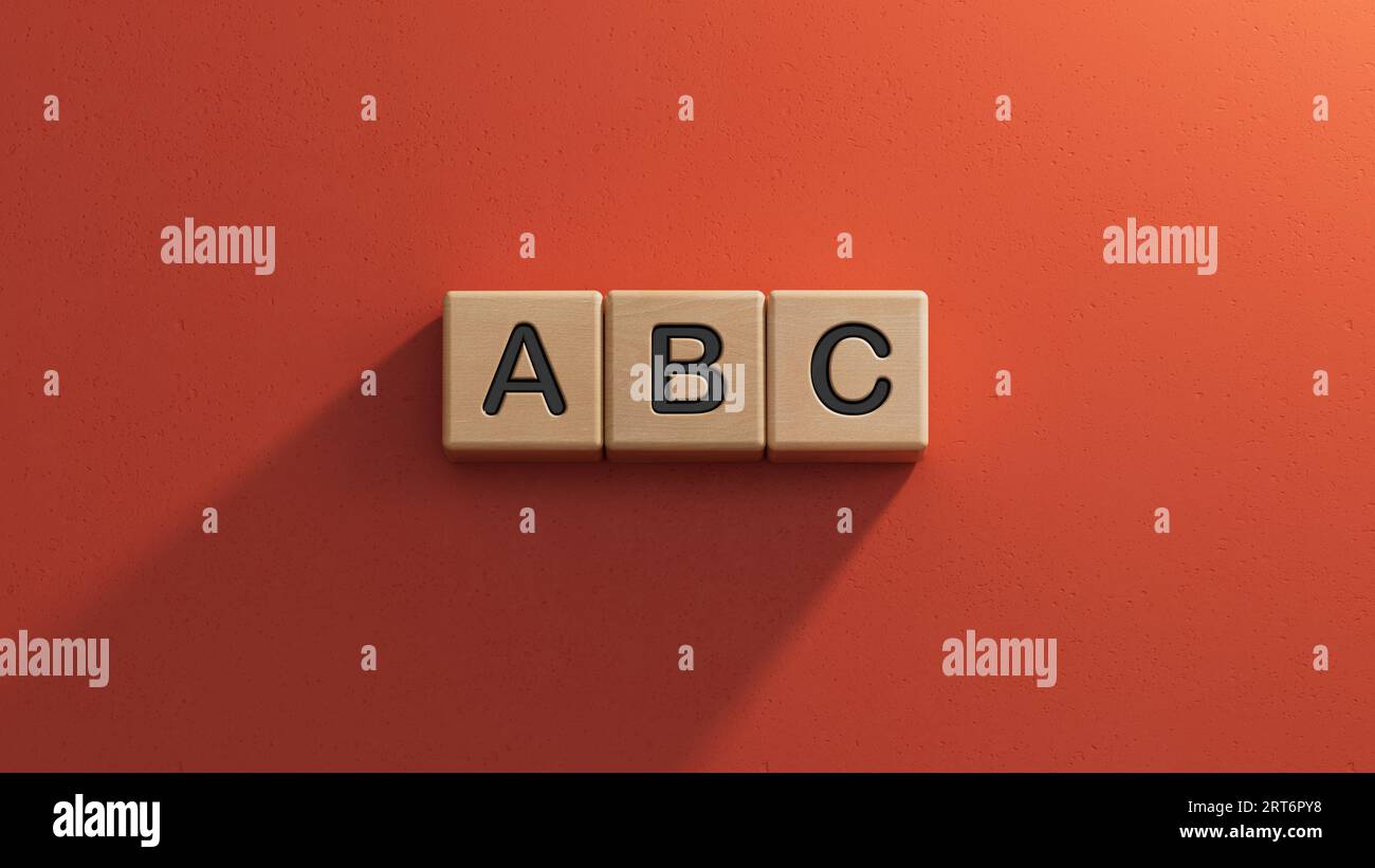 ABC letters wooden blocks on red background. Education concept.3D ...