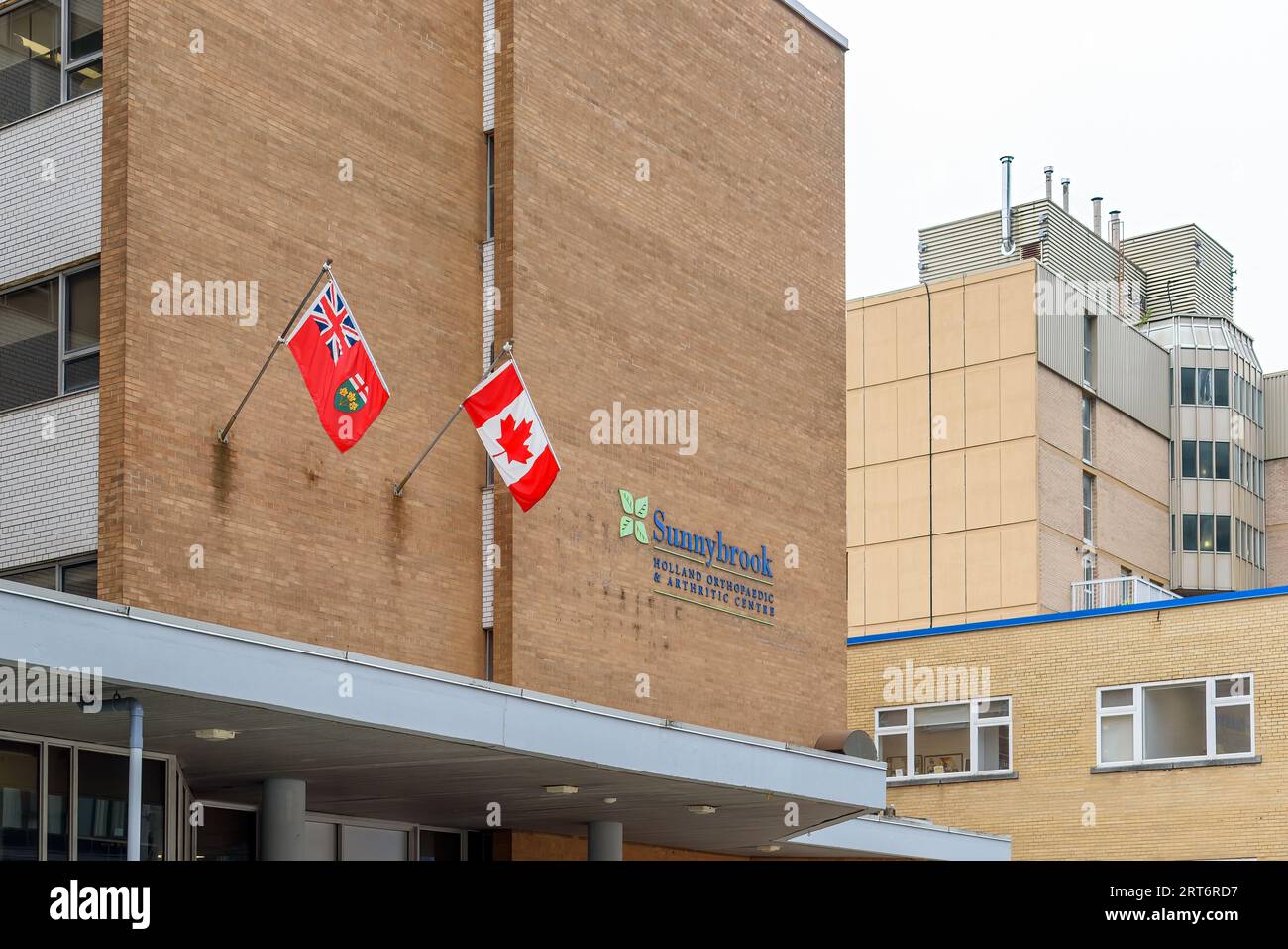 Toronto, Canada, Ontario, and Canada flags side by side in the exterior ...