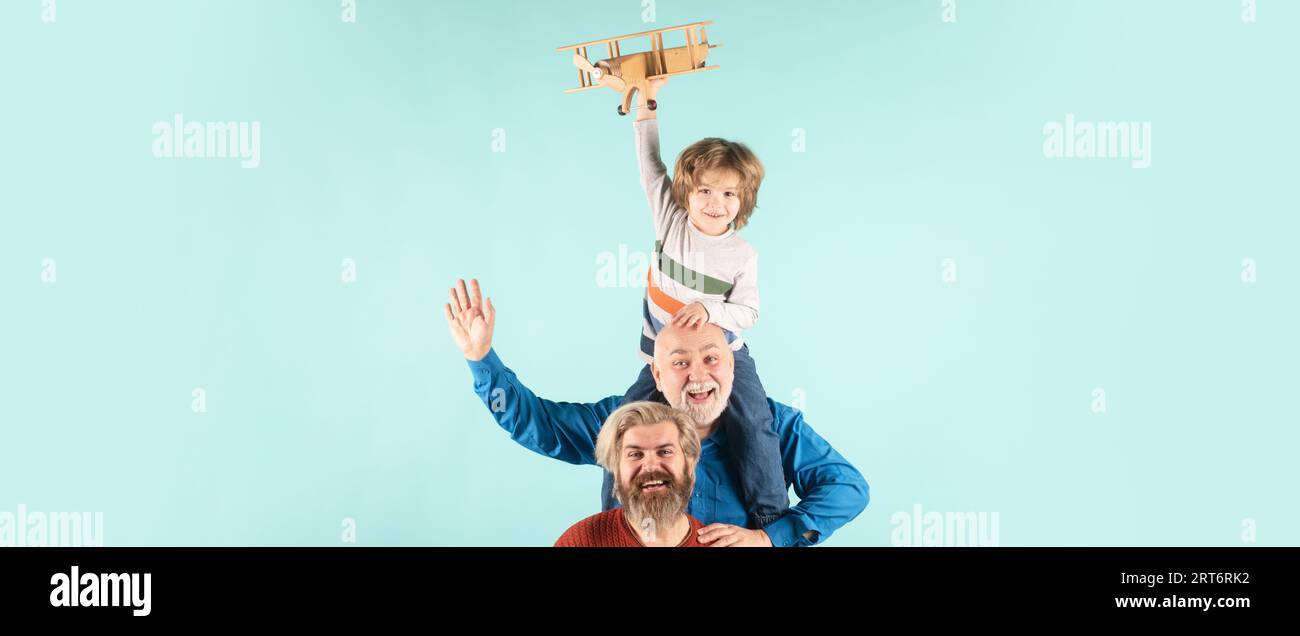 Fathers day. Grandfather, father and grandson child, banner. Family ...