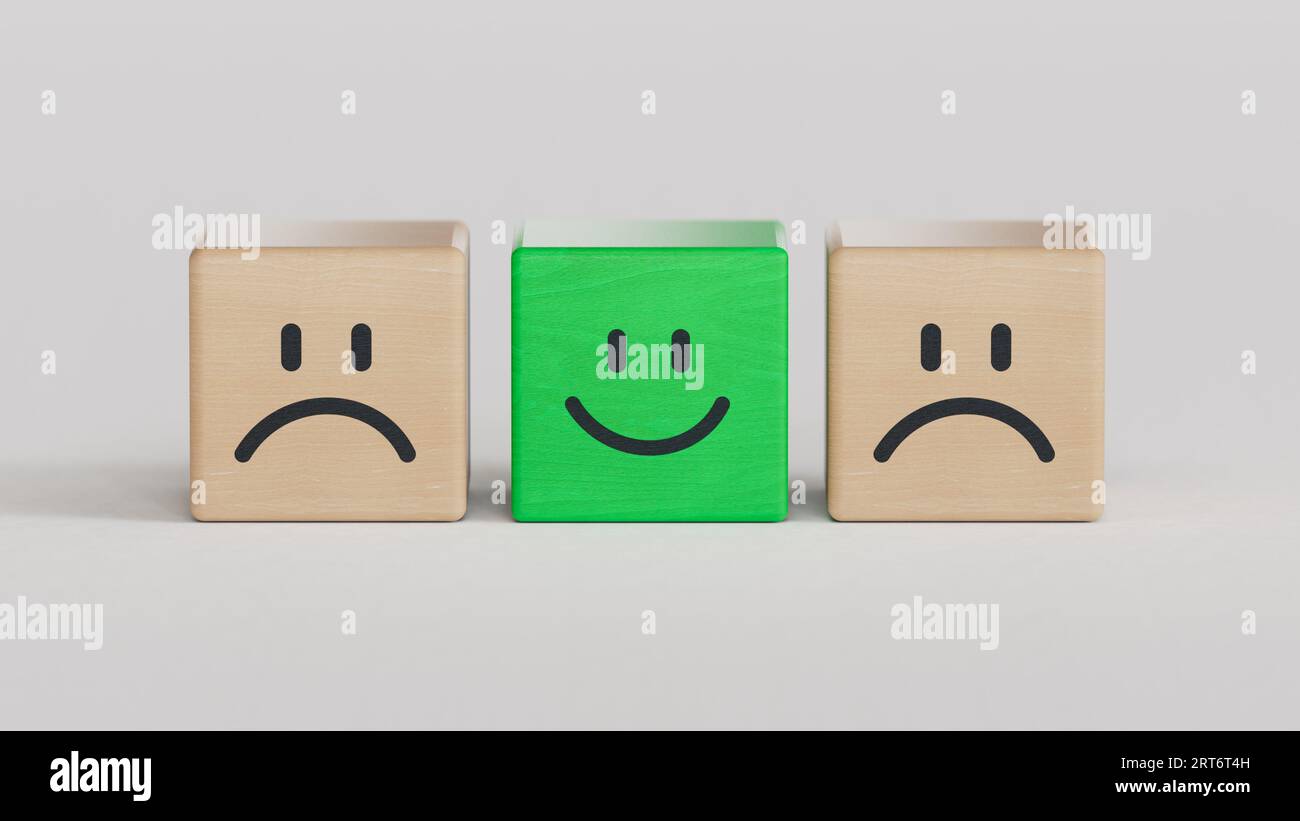 Top view image of cubes with happy and sad face. concept of happiness ...