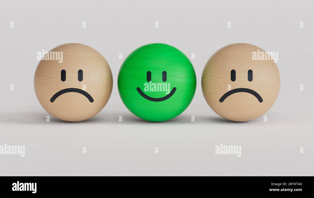 Emotional background with sad face ball among happy face balls .3D ...