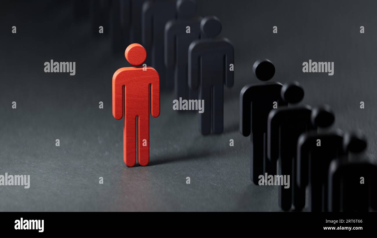 Different person in a crowd. Unique individuality concept 3d rendering ...