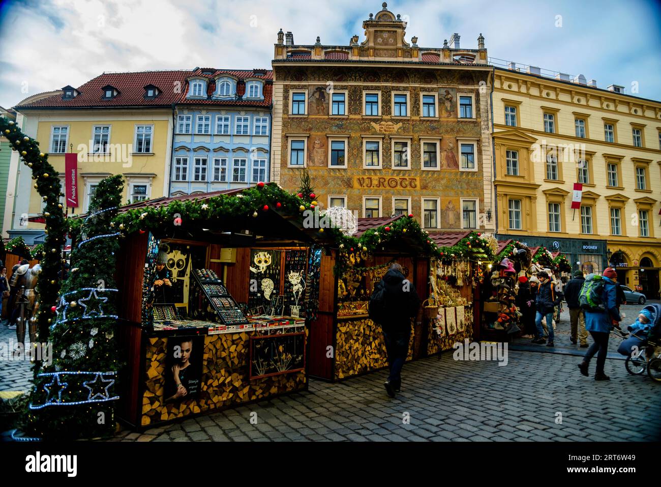 Renaissance style sgraffito painted building on Little Square in Prague ...