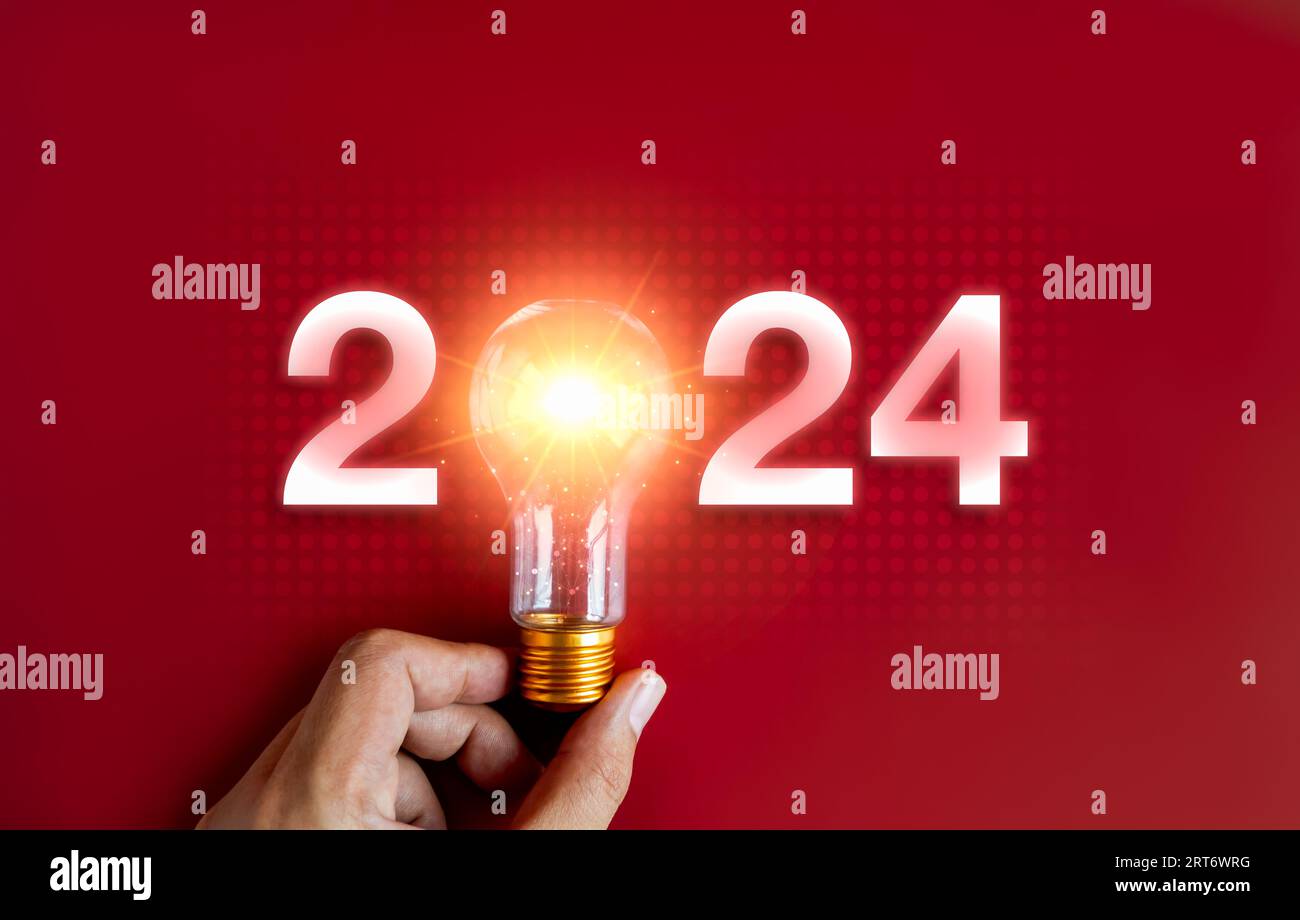 Shining 2024 calendar year numbers, neon style with creative trend ...