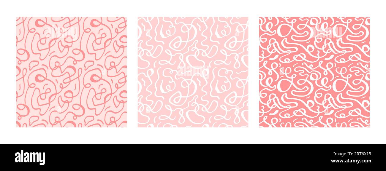 hand drawn set of squiggle print seamless pattern.Soft pink line art ...