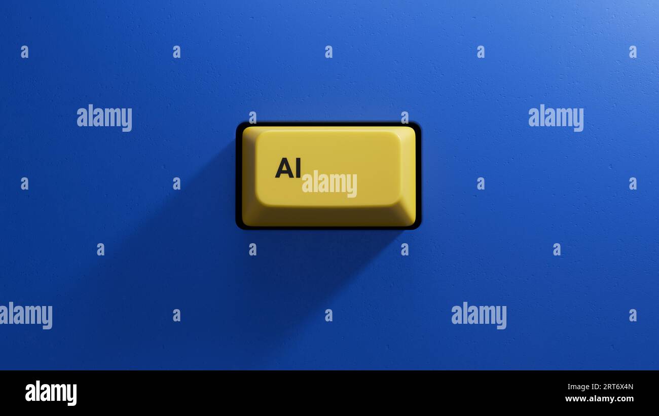 AI.3D illustration of button of keyboard of a modern computer.Light ...
