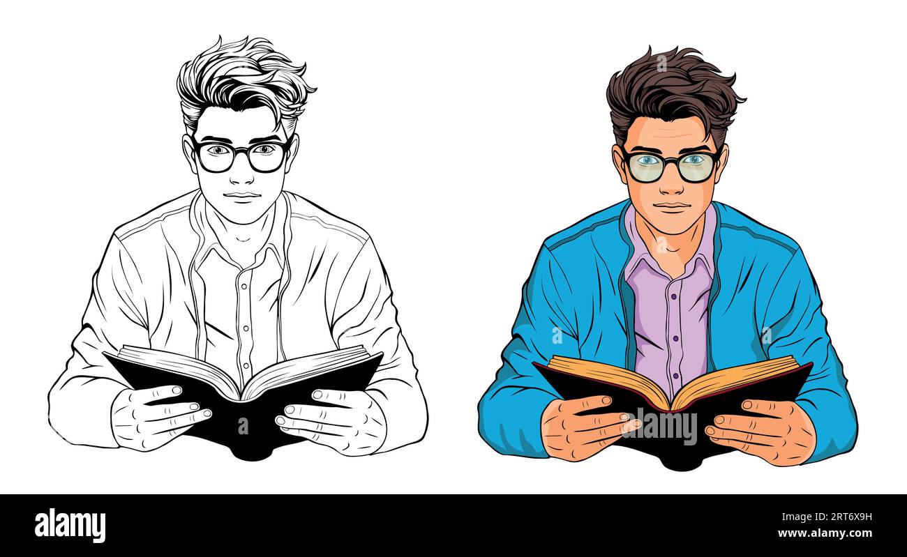 Happy man reading textbook Cut Out Stock Images & Pictures - Alamy