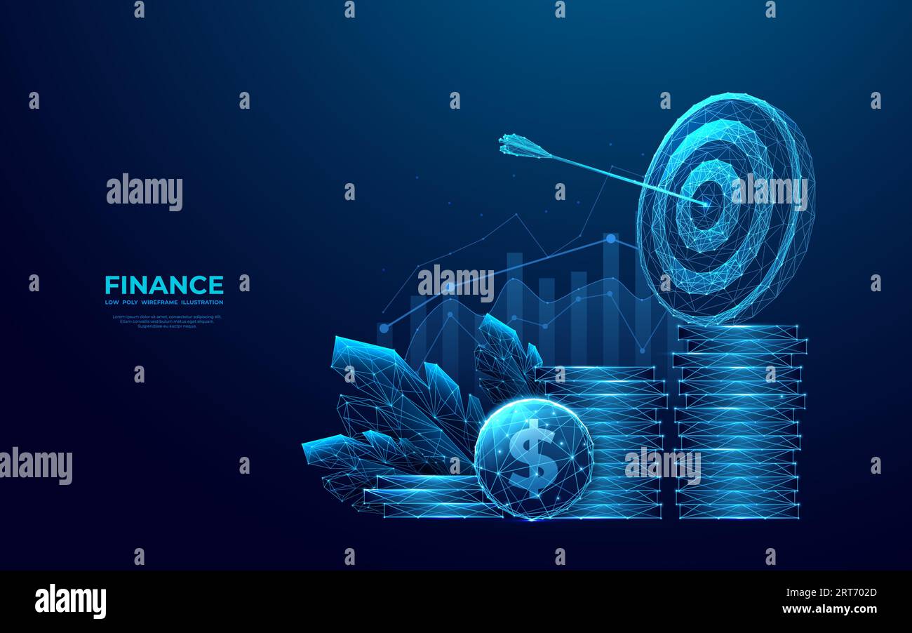 Digital target, coins, and growth chart on blue technology background ...