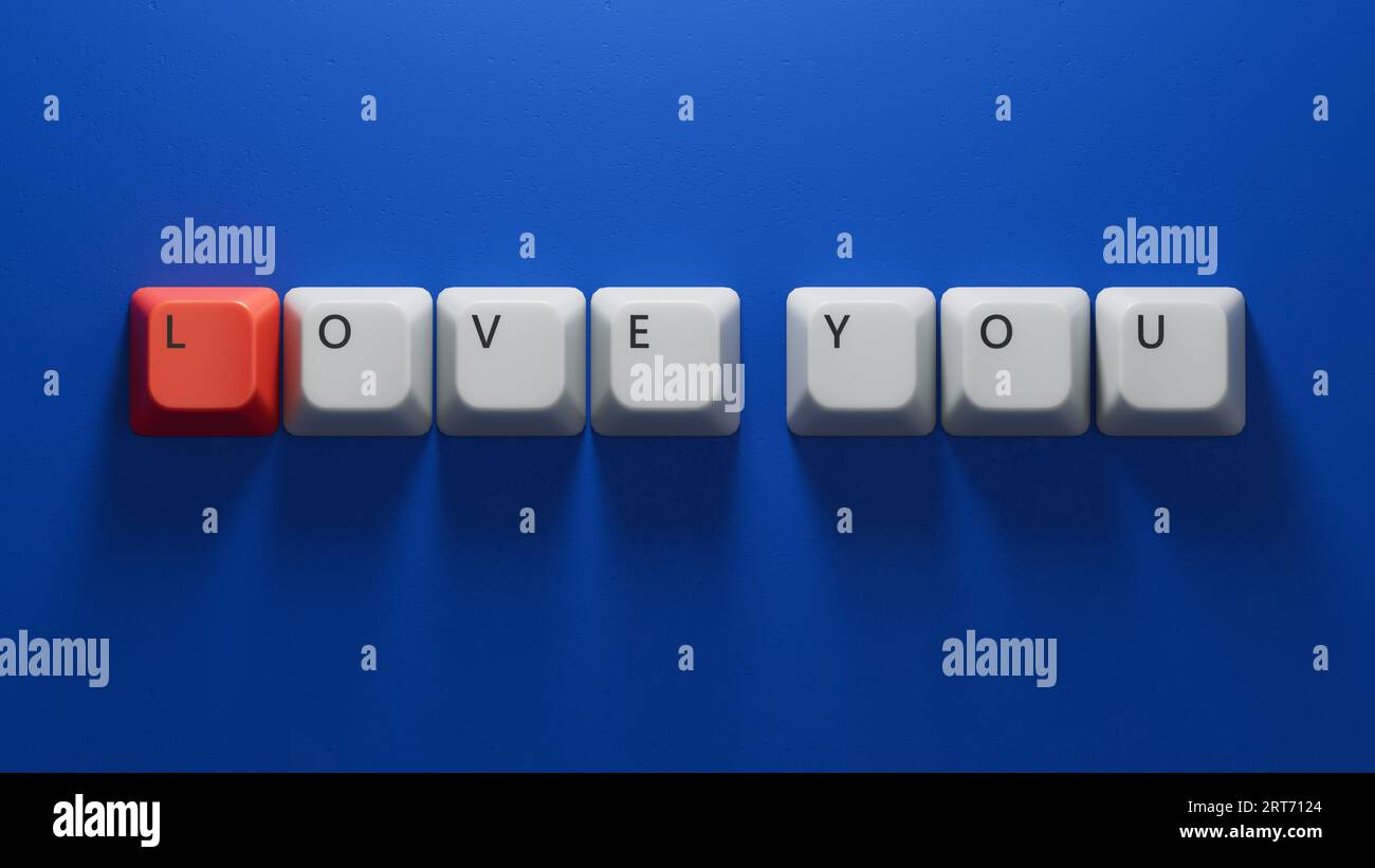 love you.Computer keyboard keys spelling.Flat lay view from above on ...