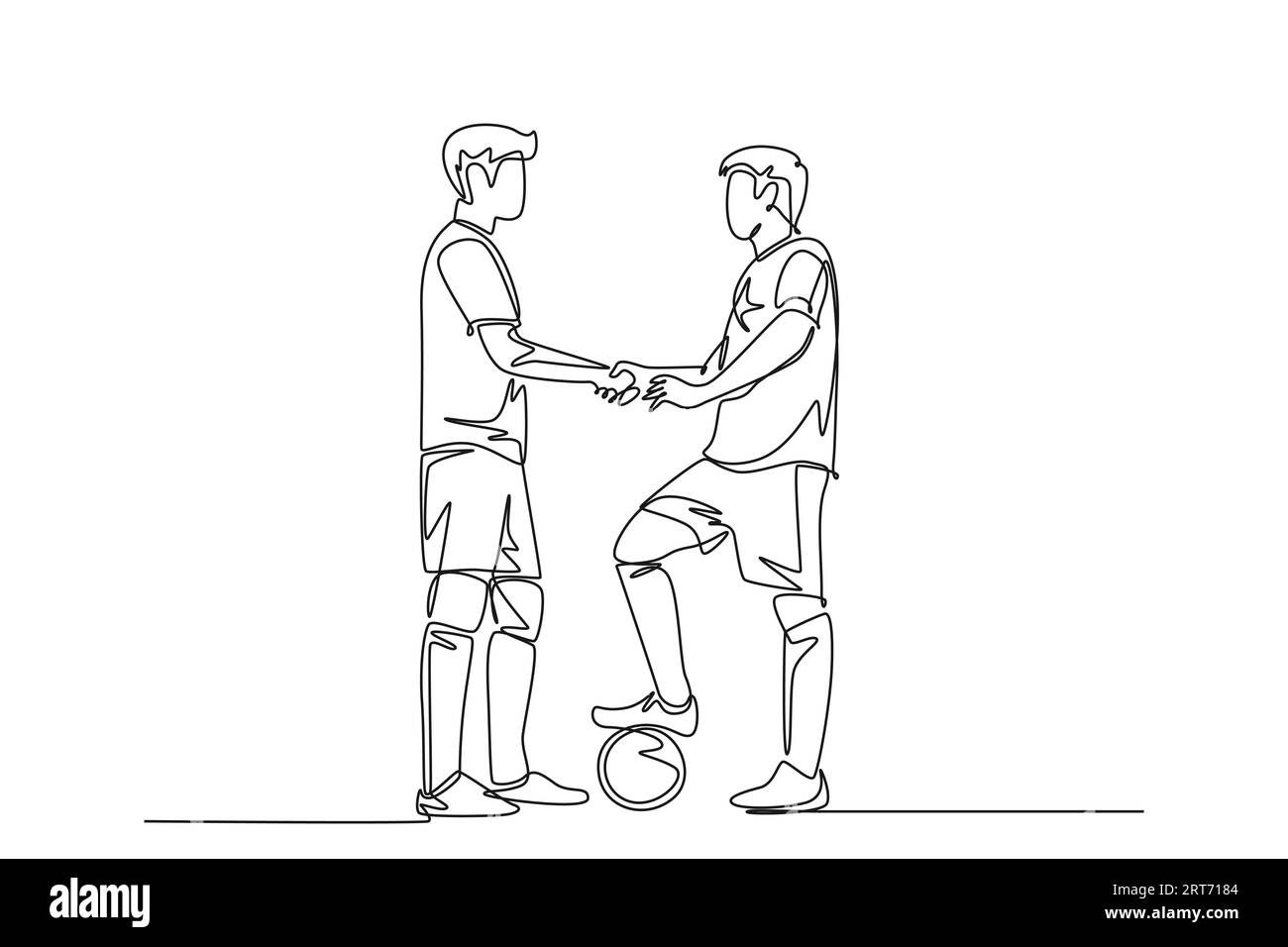 Single one line drawing two football player handshaking to show ... Single one line drawing two football player handshaking to show ...