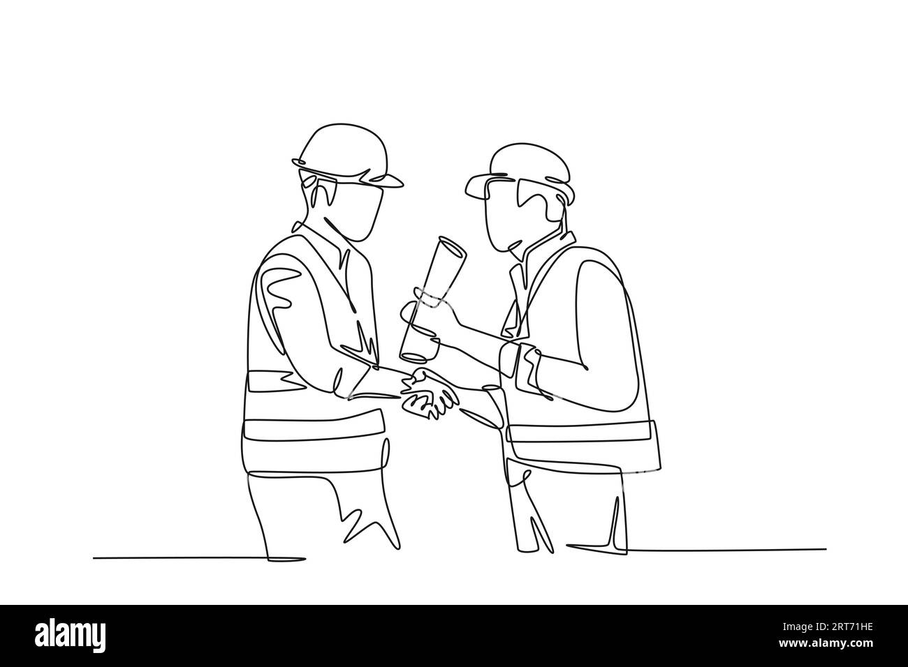 Single one line drawing architect holding on roll paper, builder ...