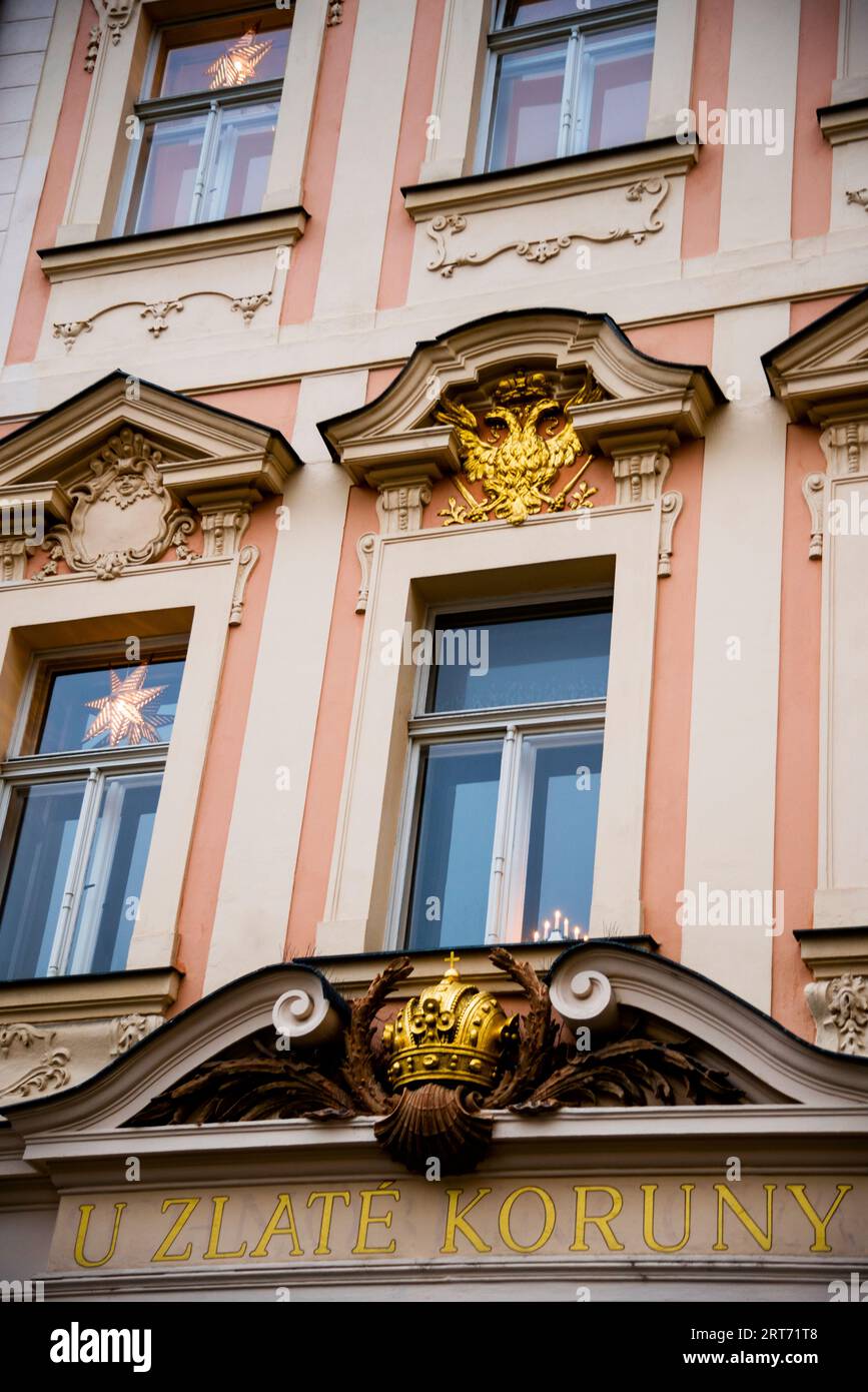 Double Headed Eagle broken pediment in Prague, Czech Republic Stock ...