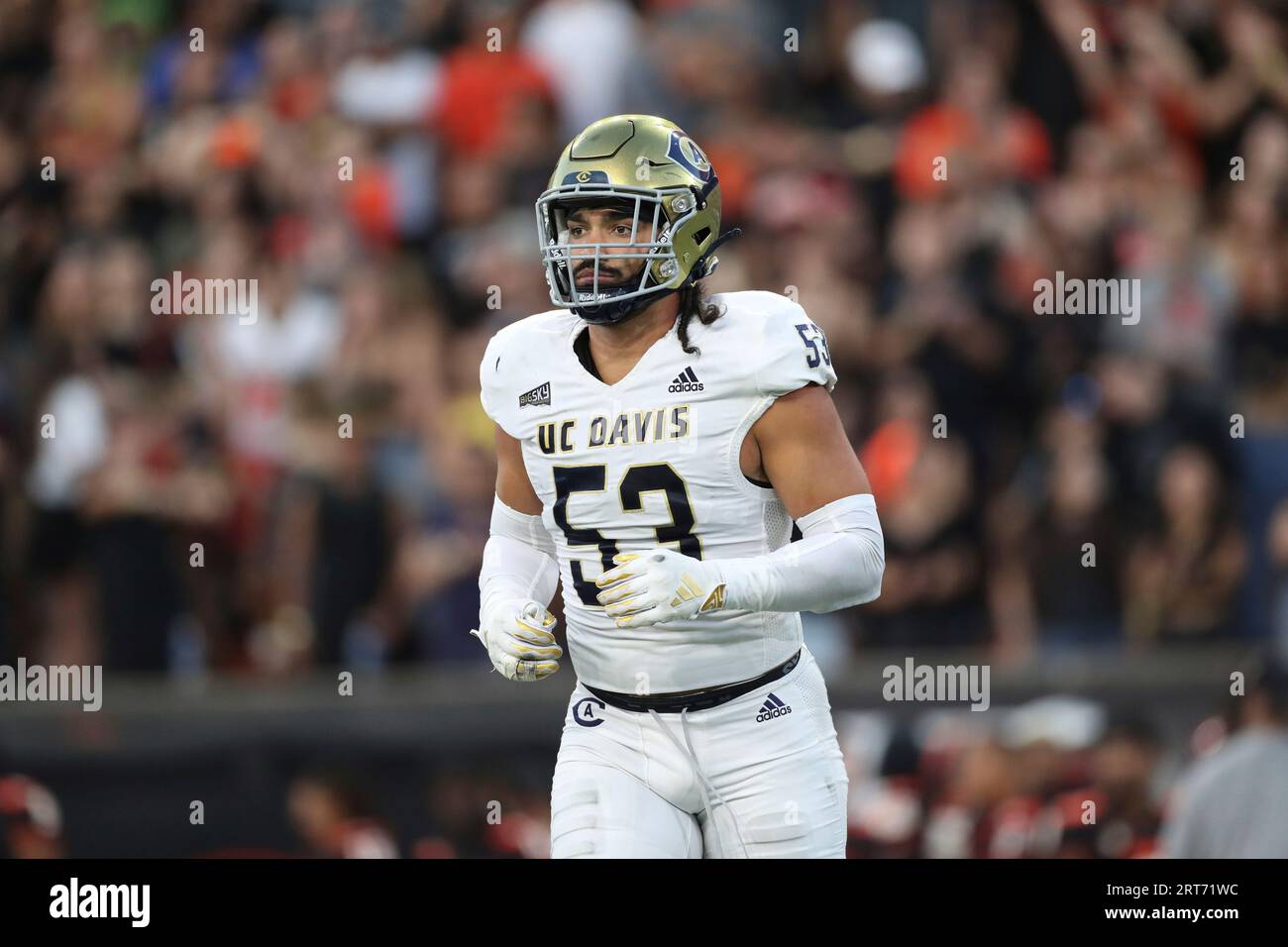 UC Davis linebacker Nick Eaton (53) plays during the first half of an ...