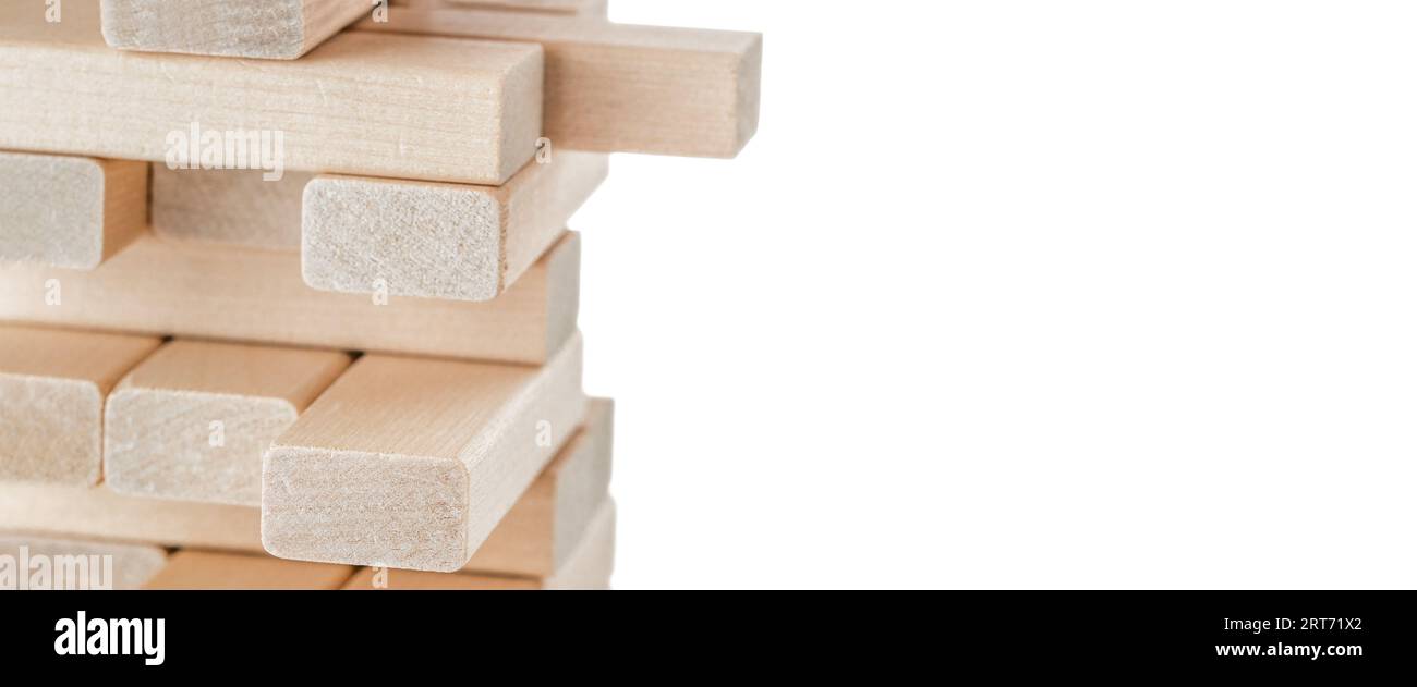 Wooden blocks tower with copy space on white background Stock Photo - Alamy