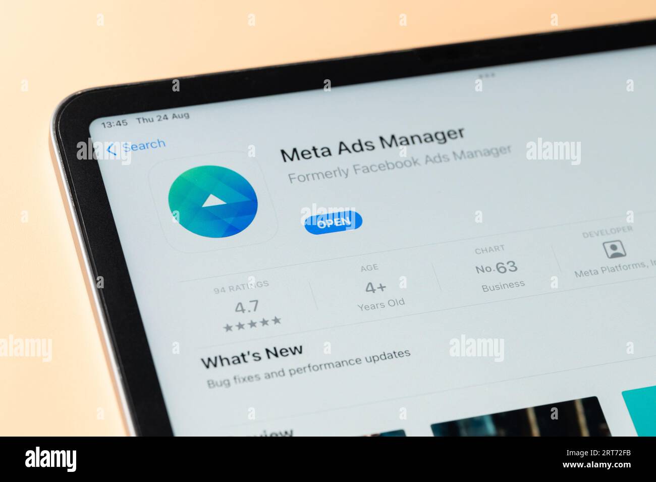 New York, USA - August 24, 2023: Meta ads manager app in Apple store on ...