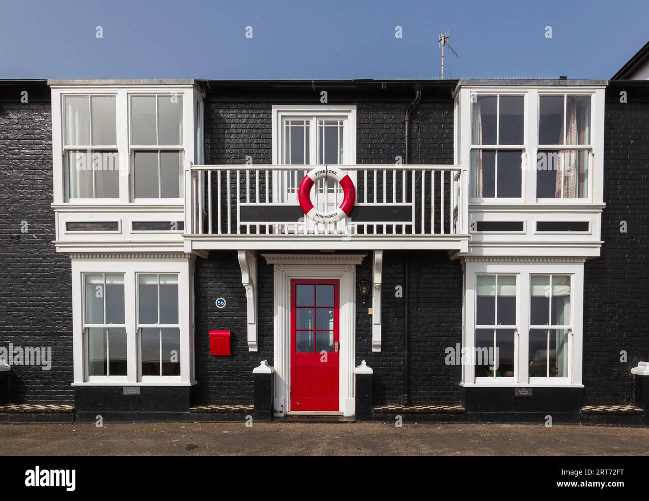 A Delightful House on Crag Path, Aldeburgh, Painted Black with White Windows and a Bright Red ...