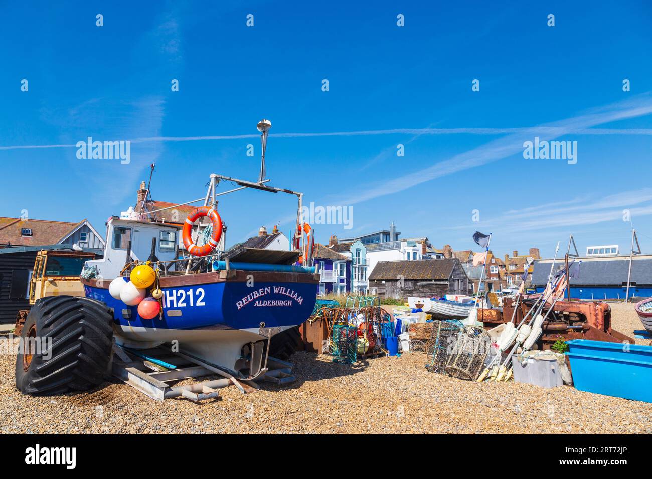 Fishing Boat and Paraphernalia on Beach at Aldeburgh in Suffolk on a ...