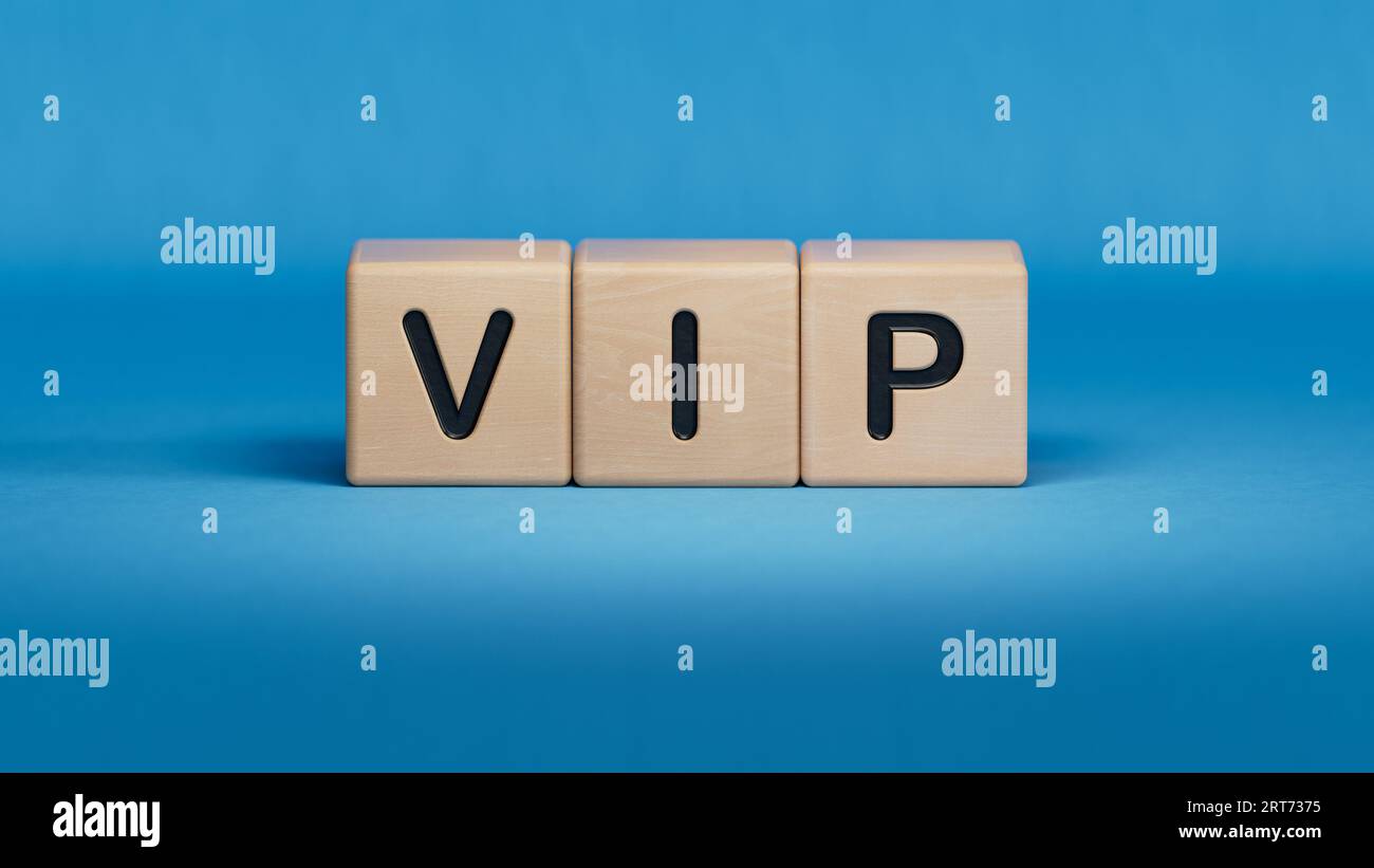 VIP. Cubes form the word VIP. The concept of the abbreviation VIP - Very Important Person.3D ...