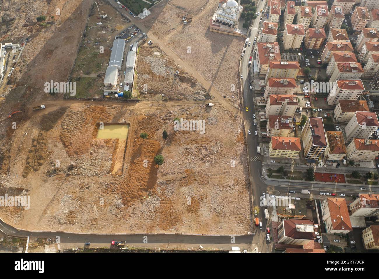 aerial view of a construction site, tower in making. drone shot of a ...