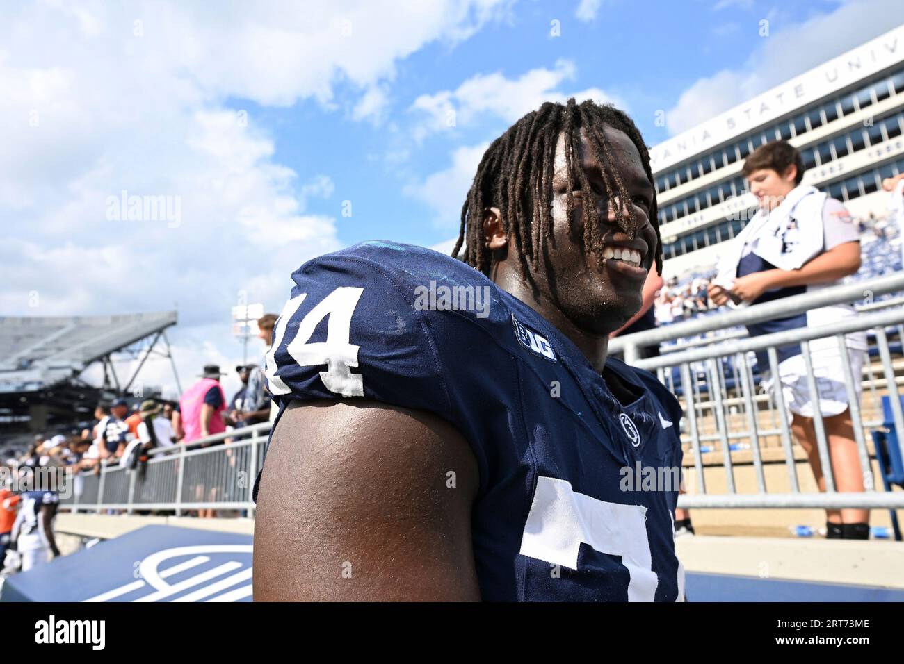 Penn State offensive lineman Olumuyiwa Fashanu (74) reacts following an ...