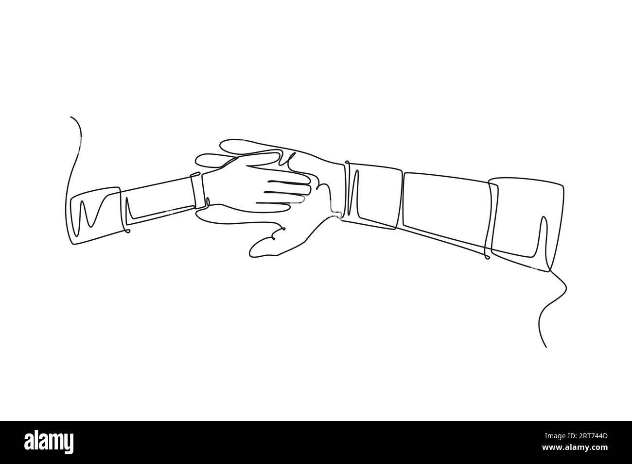 Single one line drawing gesture of father giving hand to his child ...
