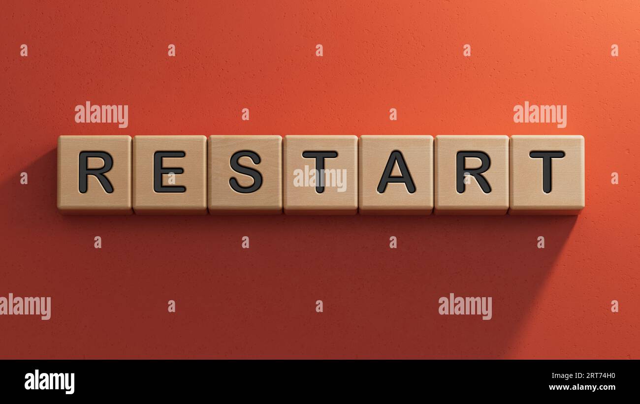 Wooden Blocks with the text: Restart. New business relaunch startup ...