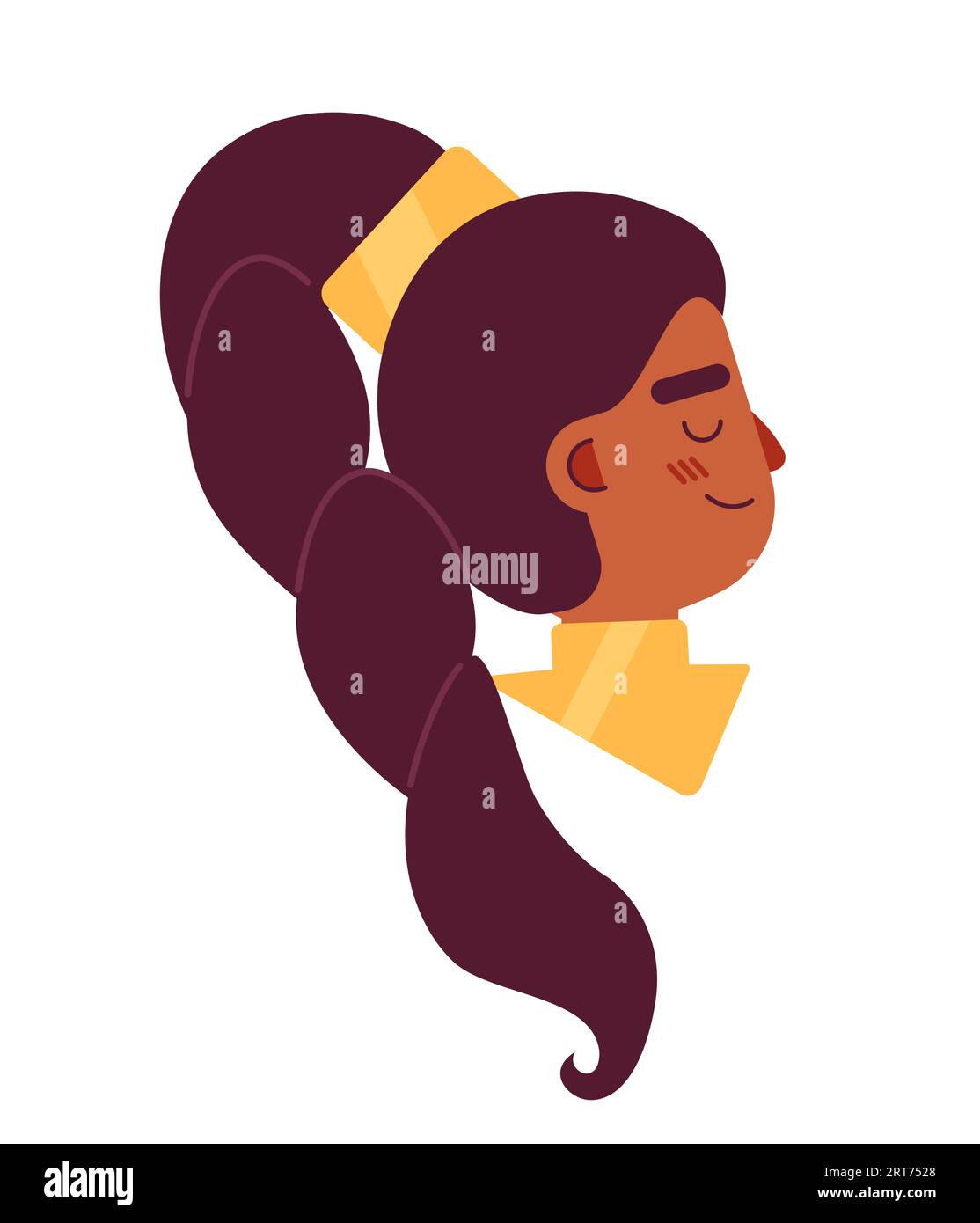 Side view of black girl with long braid semi flat vector character head ...