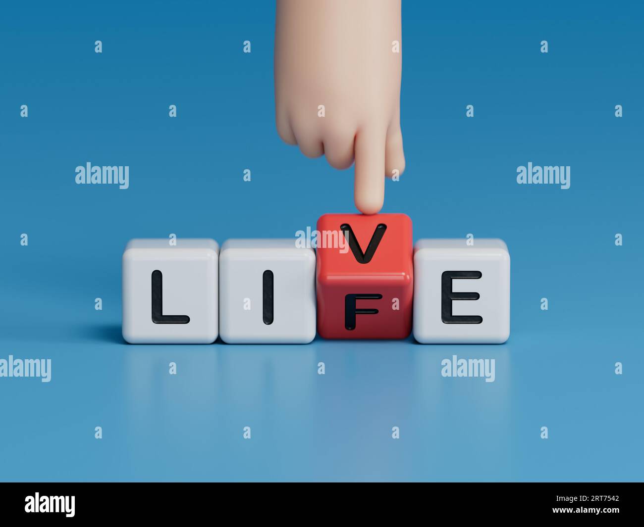 Live your life. Hand turns a dice and changes the word "LIVE" to "LIFE ...