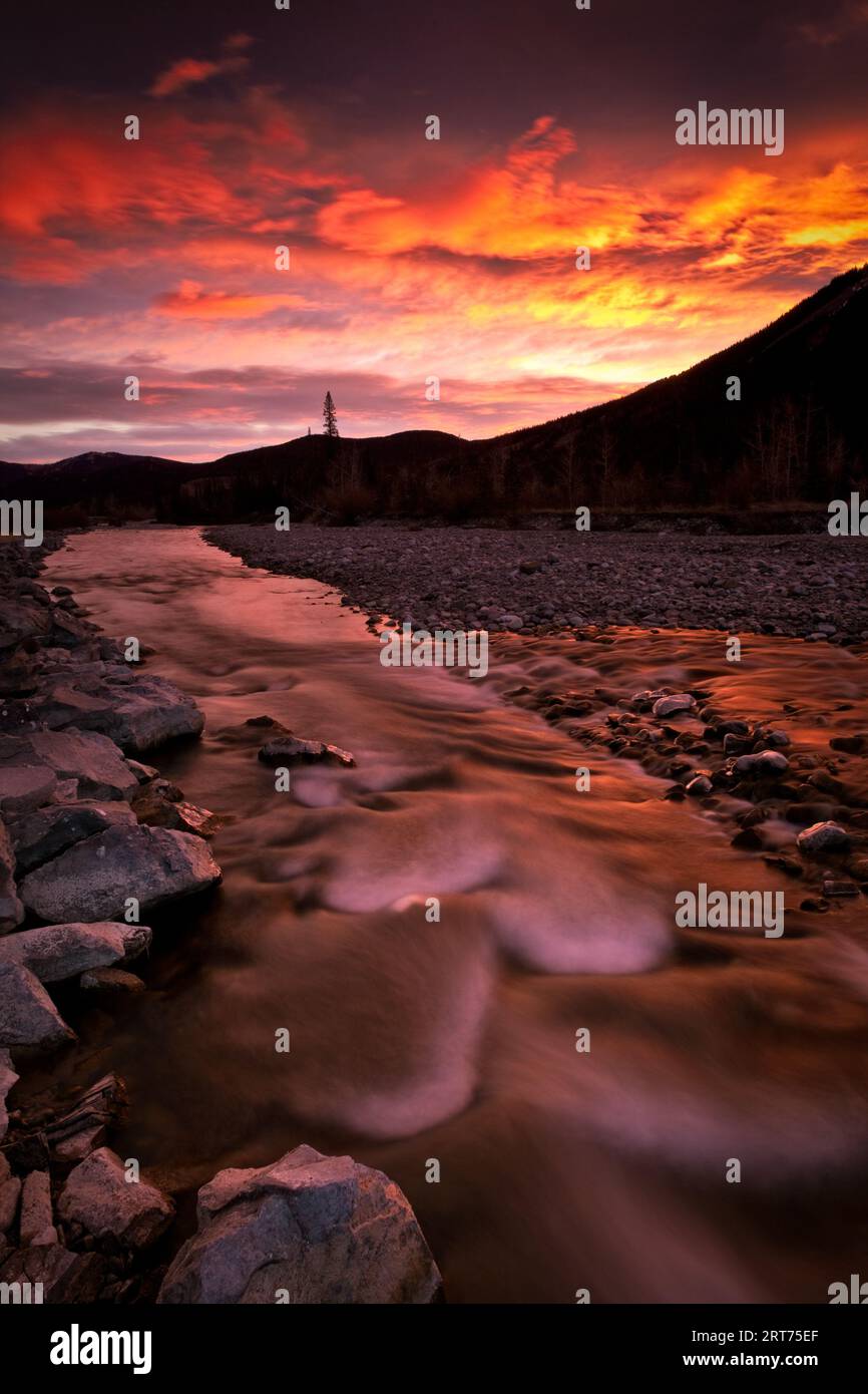 Sunrise and the Elbow River in Kananaskis, Alberta, Canada Stock Photo ...