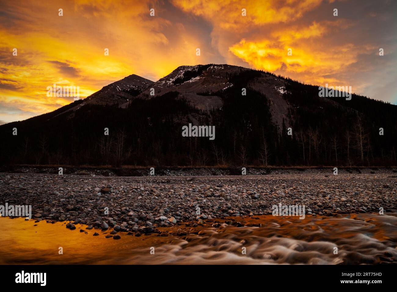 Sunrise and the Elbow River in Kananaskis, Alberta, Canada Stock Photo ...