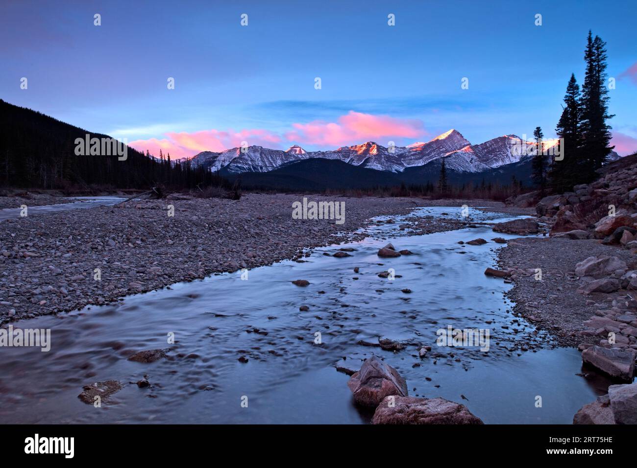Sunrise and the Elbow River in Kananaskis, Alberta, Canada Stock Photo ...