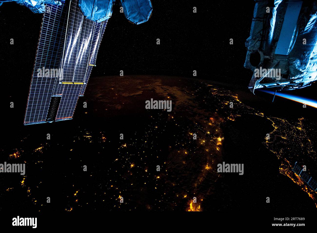 Part of the ISS and Planet Earth. Digital enhancement of an image by ...